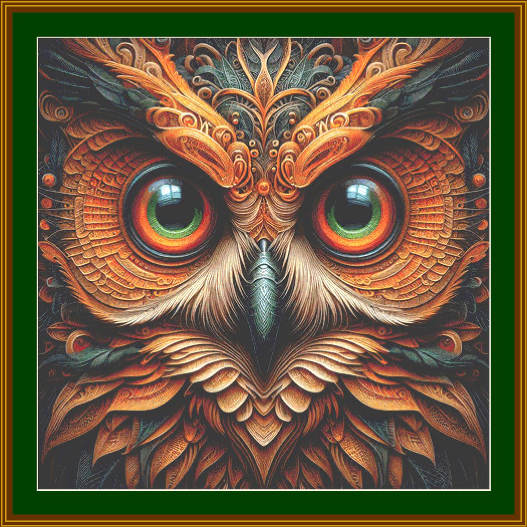 Vibrant Eyes of the Ethereal Owl Cross Stitch Pattern – Unfocussed Photography & Art